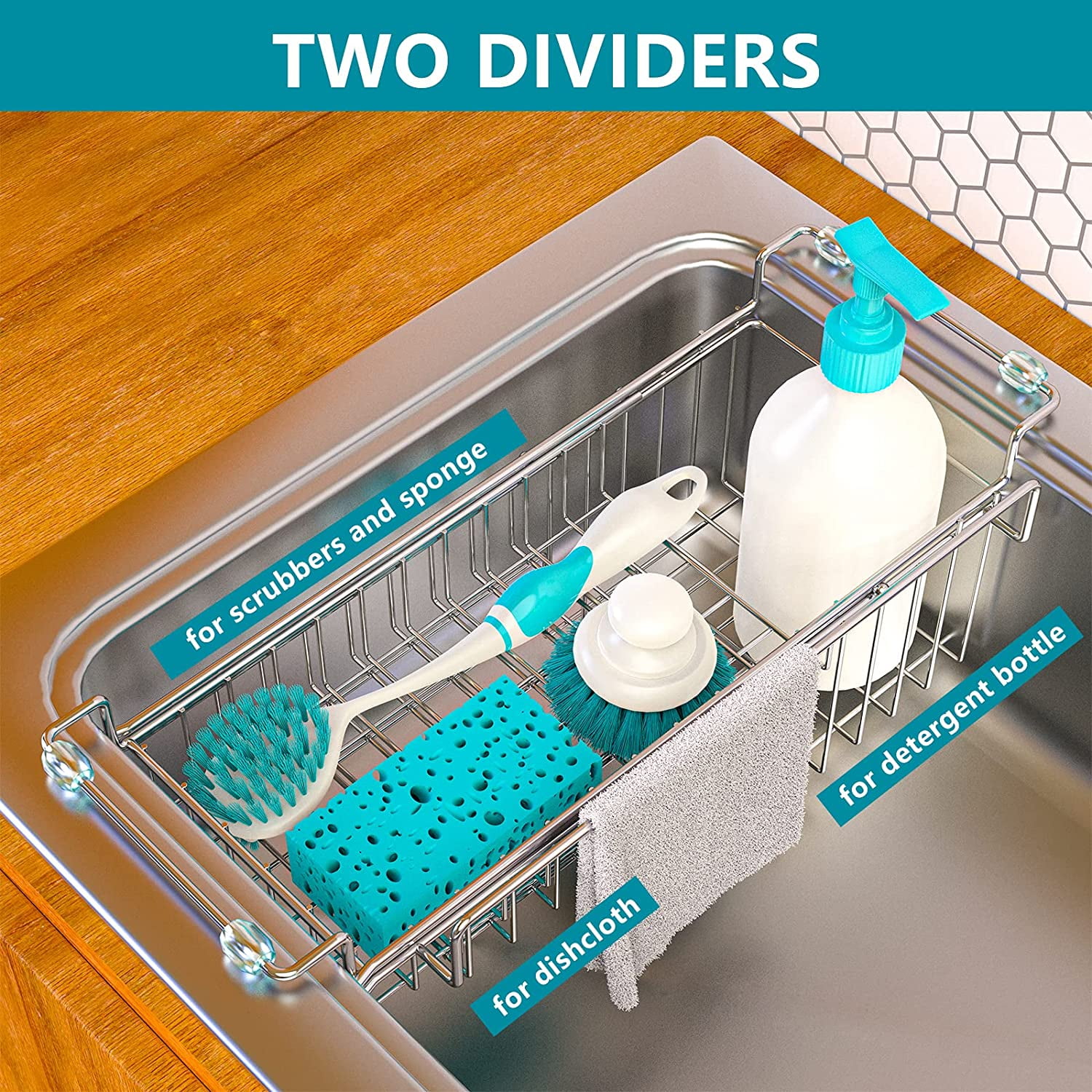 Expandable Stainless Steel Sink Caddy for Sponges, Brushes, Soap ...