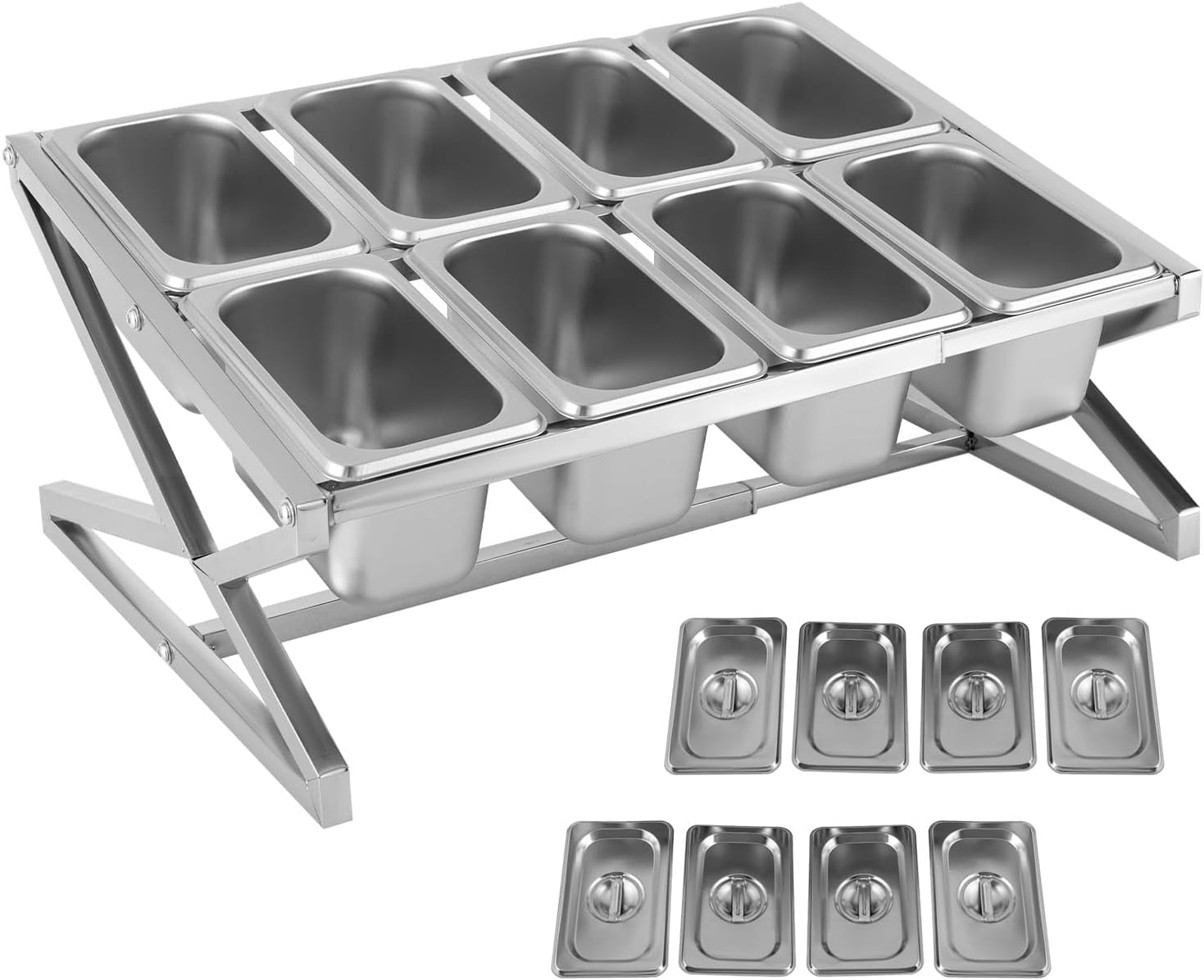 Expandable Stainless Steel Spice Rack with 8 Pans and 8 Lids, 2-Tier ...