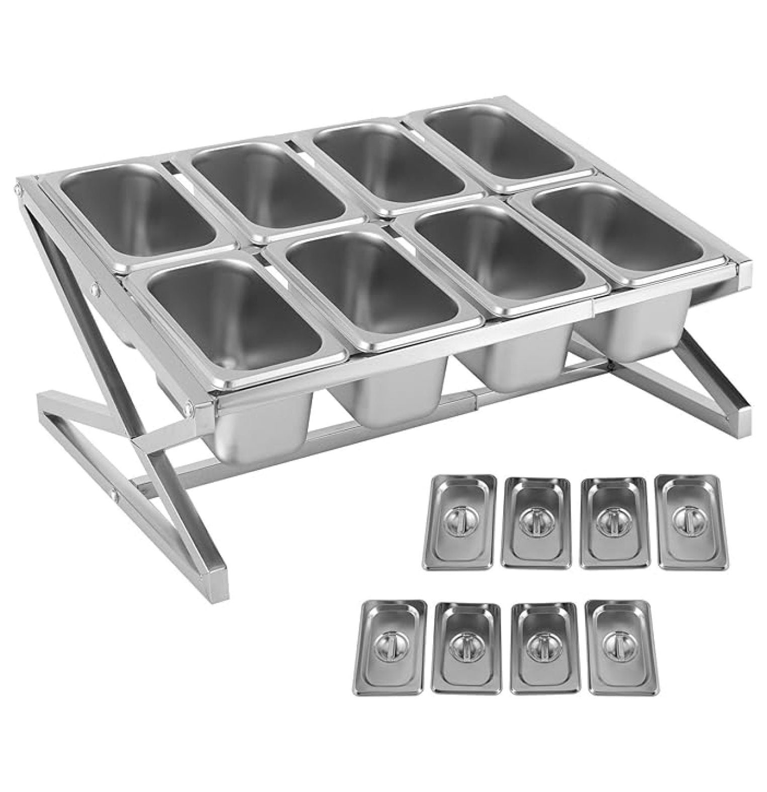 Expandable Stainless Steel Spice Rack with 8 Pans and 8 Lids, 2-Tier ...