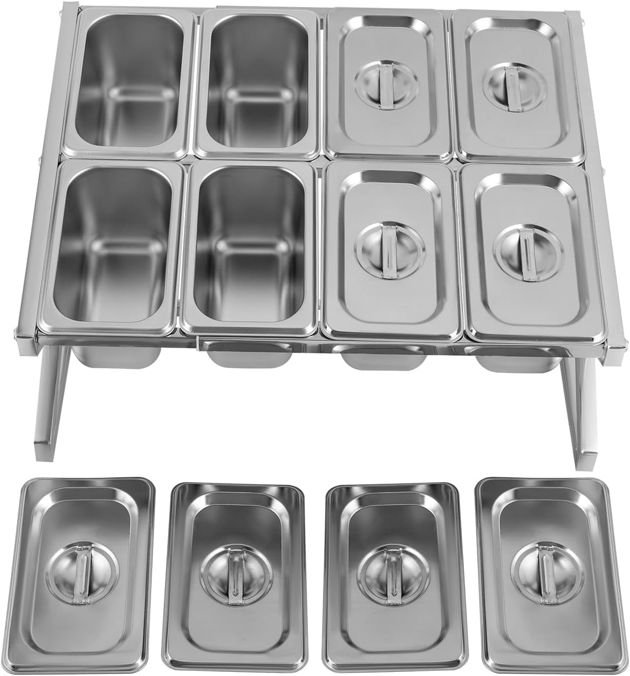 Expandable Stainless Steel Spice Rack Shelf, Commercial Spice Rack Set with 8 1/9 Pans and Lid ...
