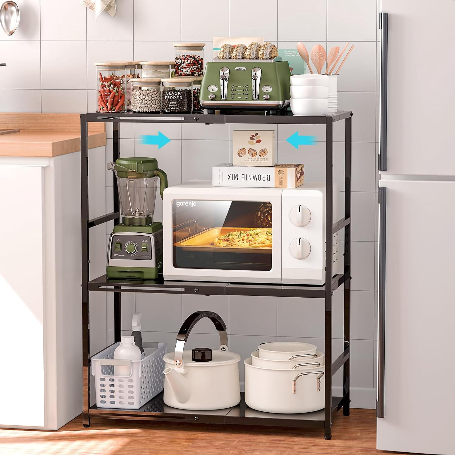 Expandable Storage Shelving Unit, 3-Tier kitchen Organizers and Storage ...