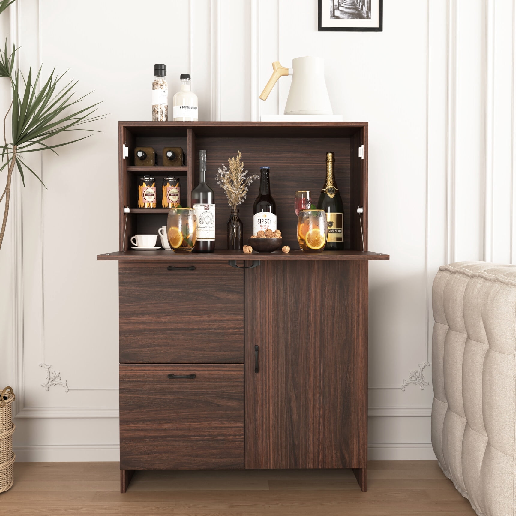 Expandable Table Cabinet, Fold-up Storage Desktop Cabinets with Shelves ...