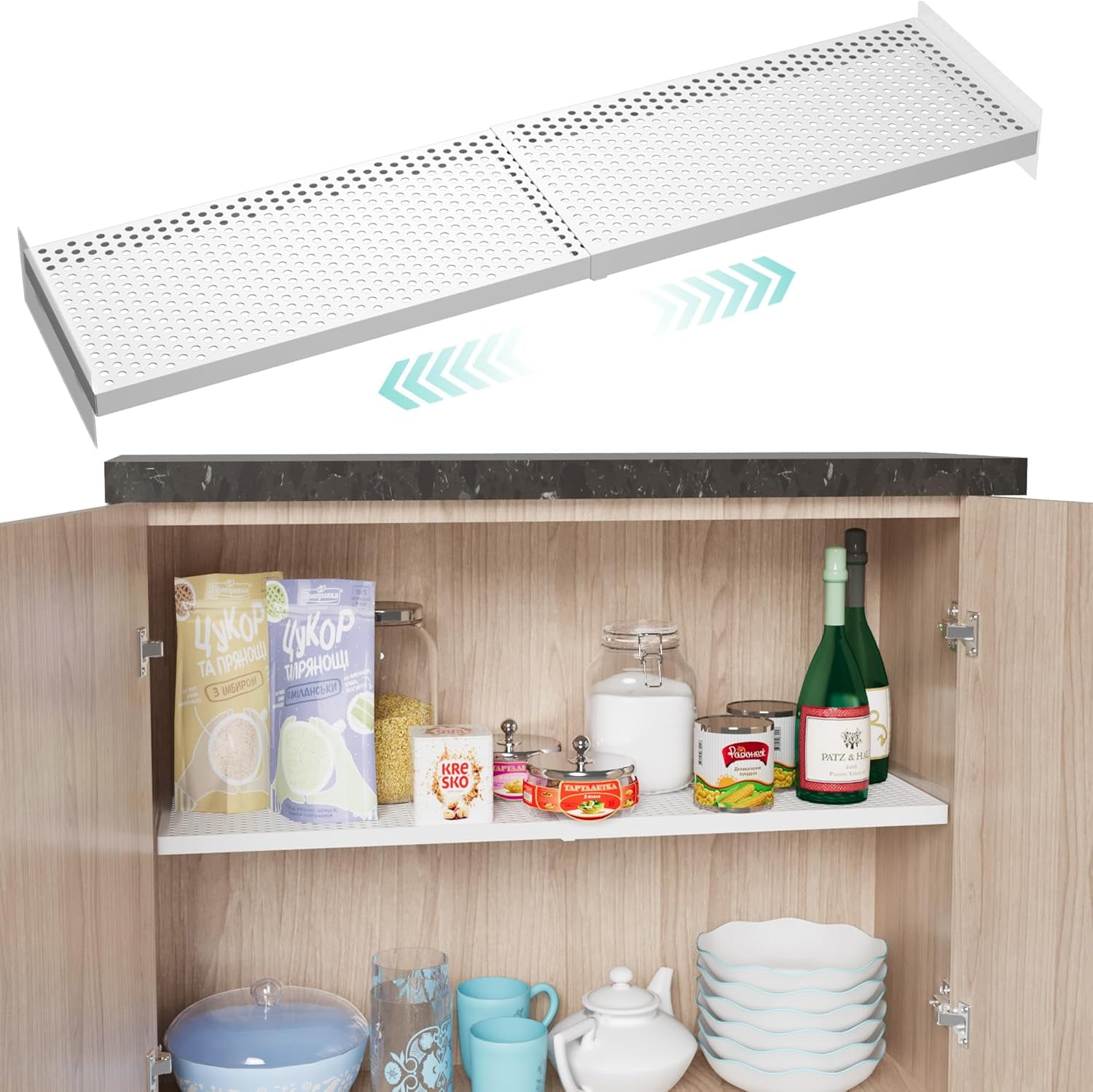 Expandable Tension Shelf, Heavy-Duty Metal Cabinet Closet Shelves ...