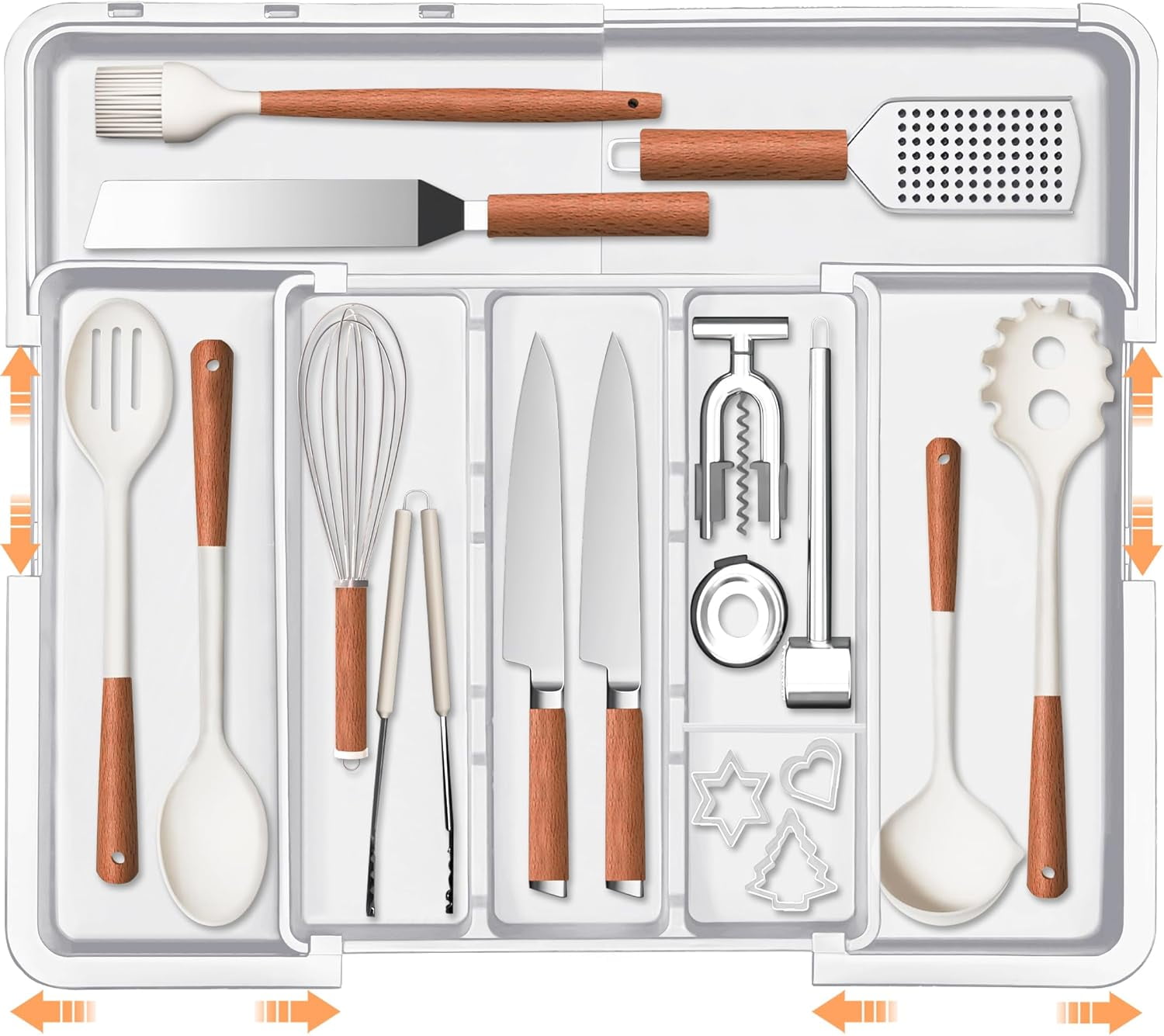 Expandable White Kitchen Drawer Organizer for Culinary Utensils ...
