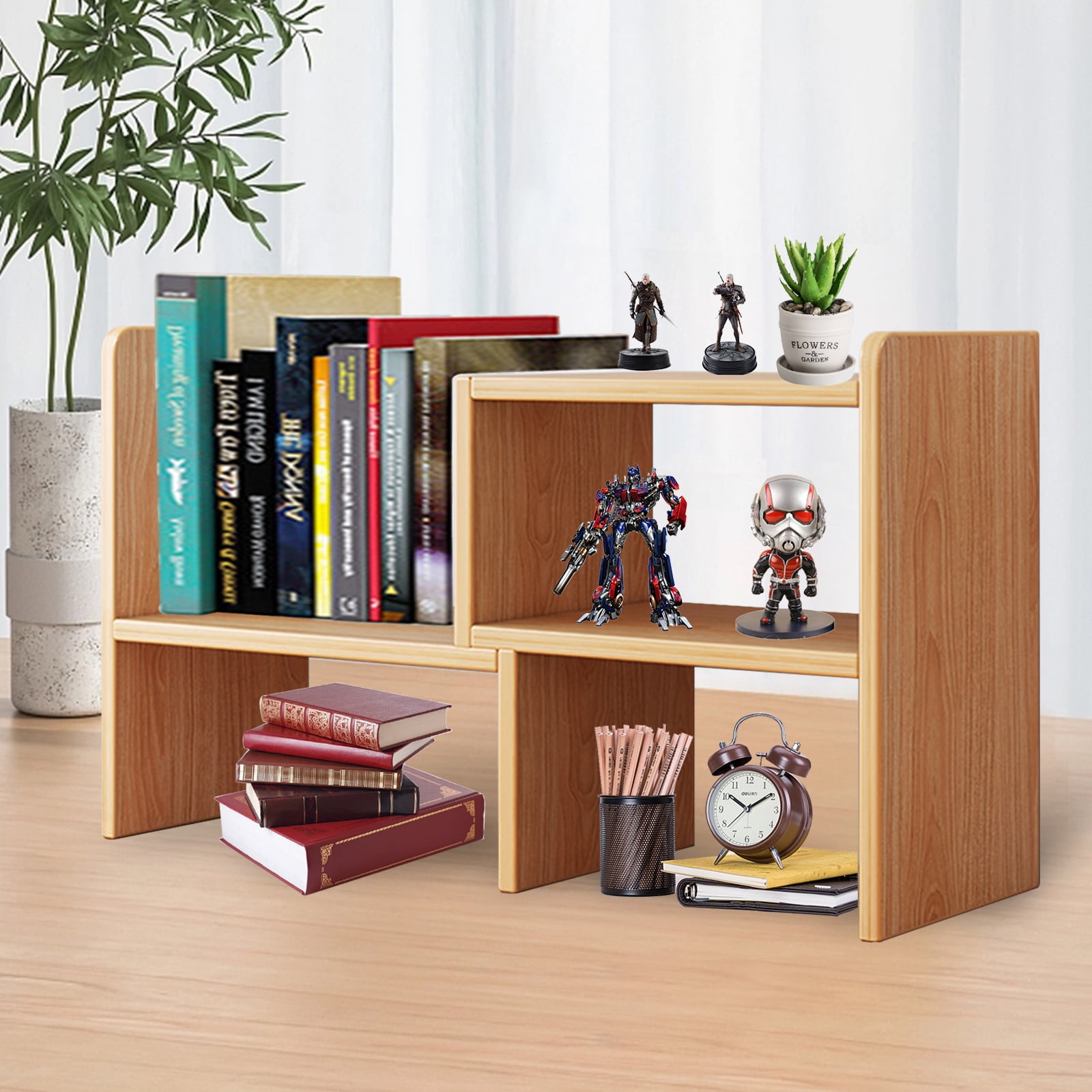 Expandable Wood Desktop Bookshelf, Adjustable Desktop Organizer ...