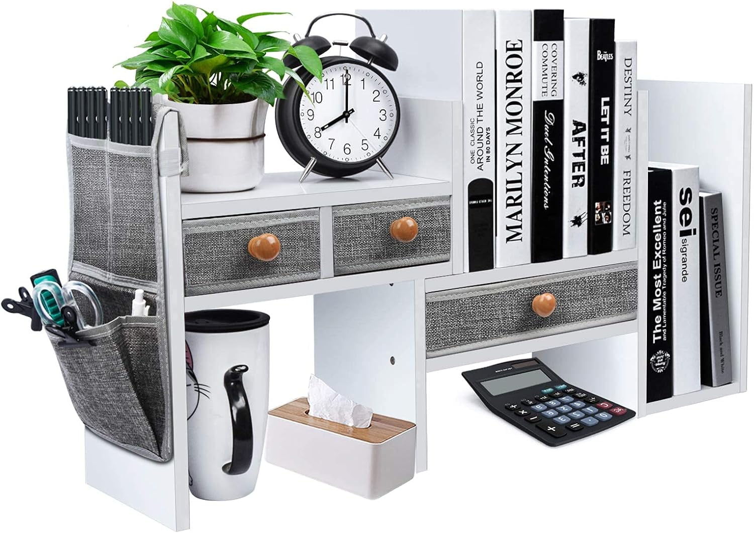 Expandable Wood Desktop Bookshelf,X-cosrack Adjustable Desktop ...