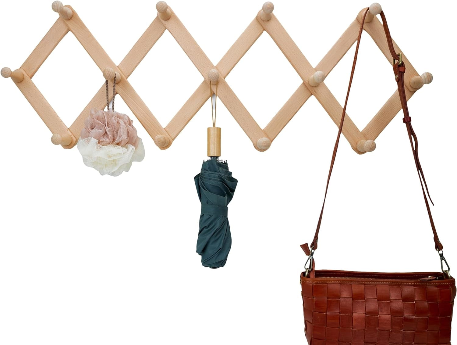 Expandable Wooden Clothes Hat Wall Rack,Multifunctiol Accordion Hooks ...