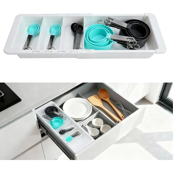 Expandable measuring cup and spoon organizer, suitable for deep drawers ...