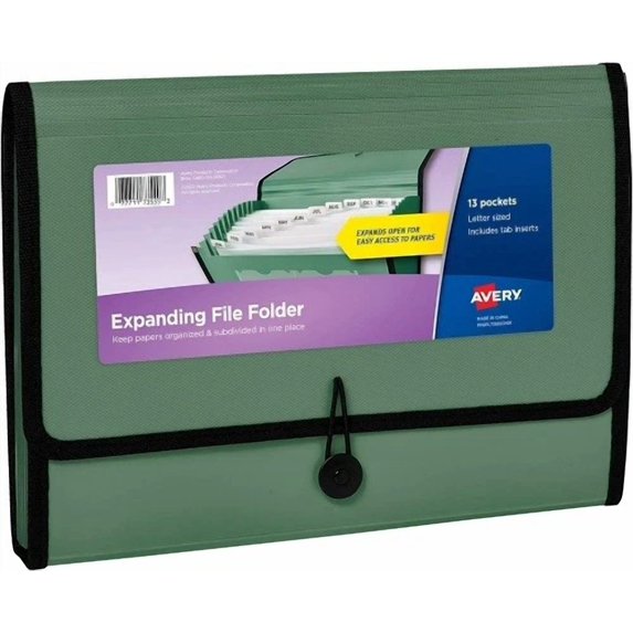 Expanding File Folder 13 Pockets Sage Polypropylene Letter Size - 1Ea ...
