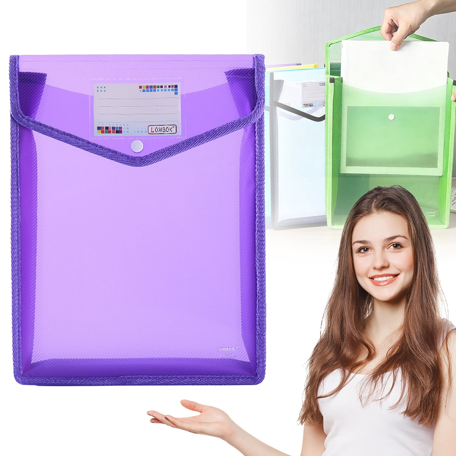 Expanding File Folder, A4 Size, Vertical, Button Closure, Translucent ...