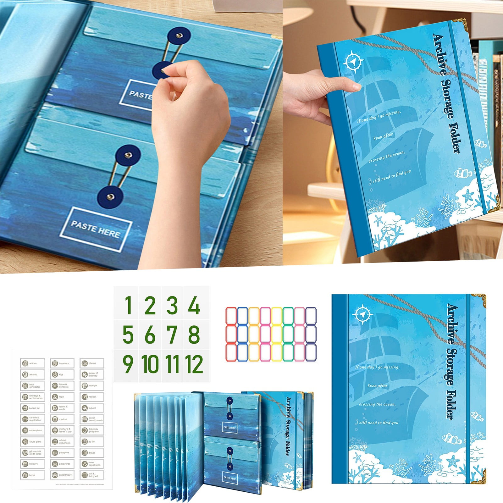 Expanding File Folder Organizer with Pockets, Thickening Folder with ...