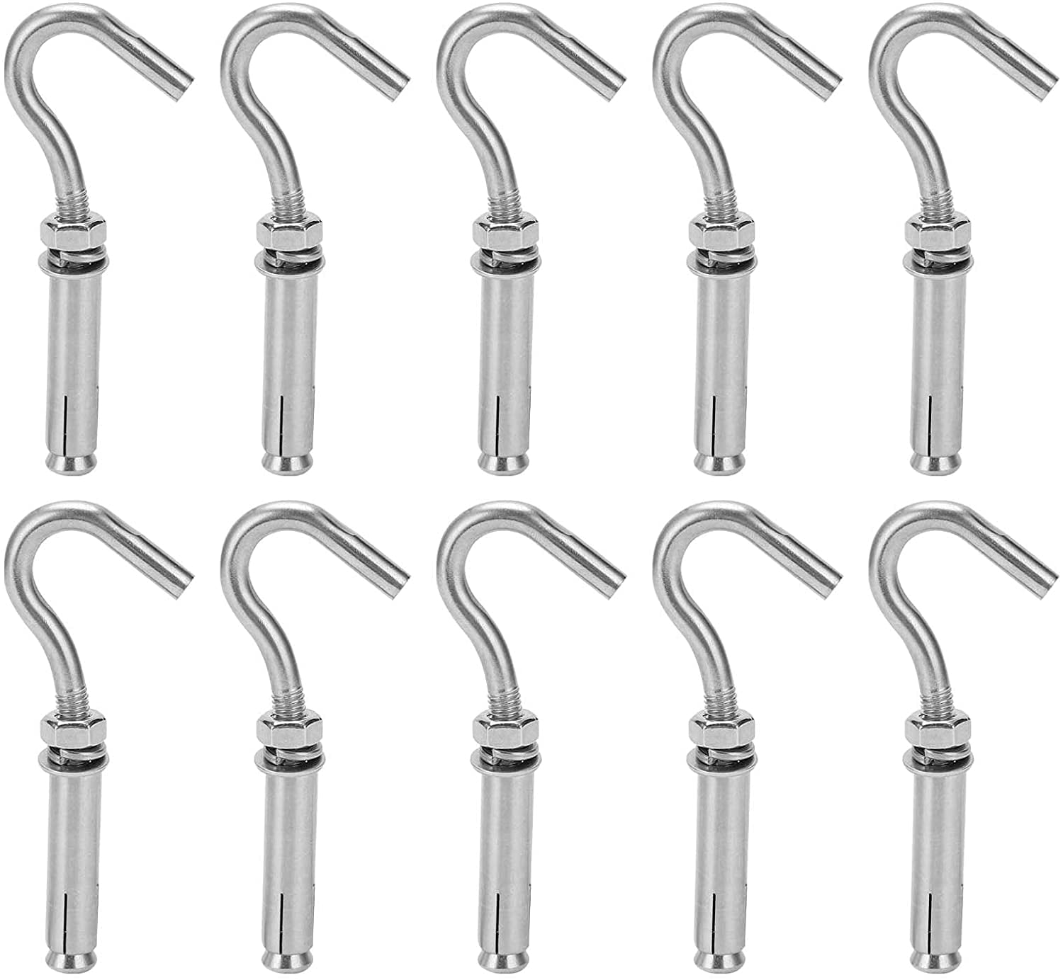 Expansion Hook (10-Pack), Stainless Steel Open Cup Hook Bolts, Heavy ...