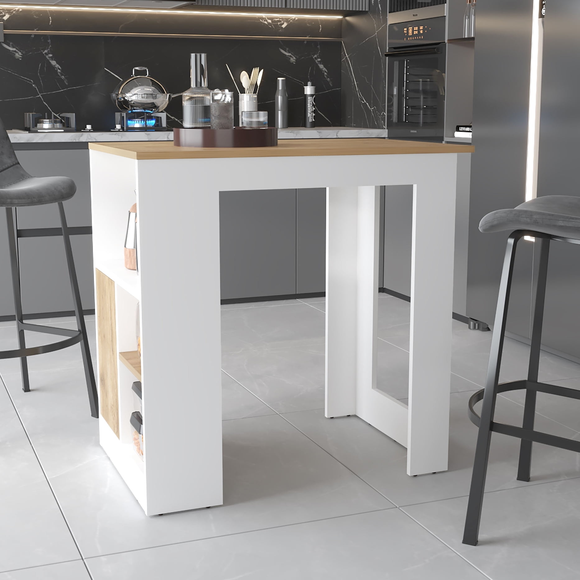 Expansive Kitchen Island In White And - For Efficient Use Space-saving ...