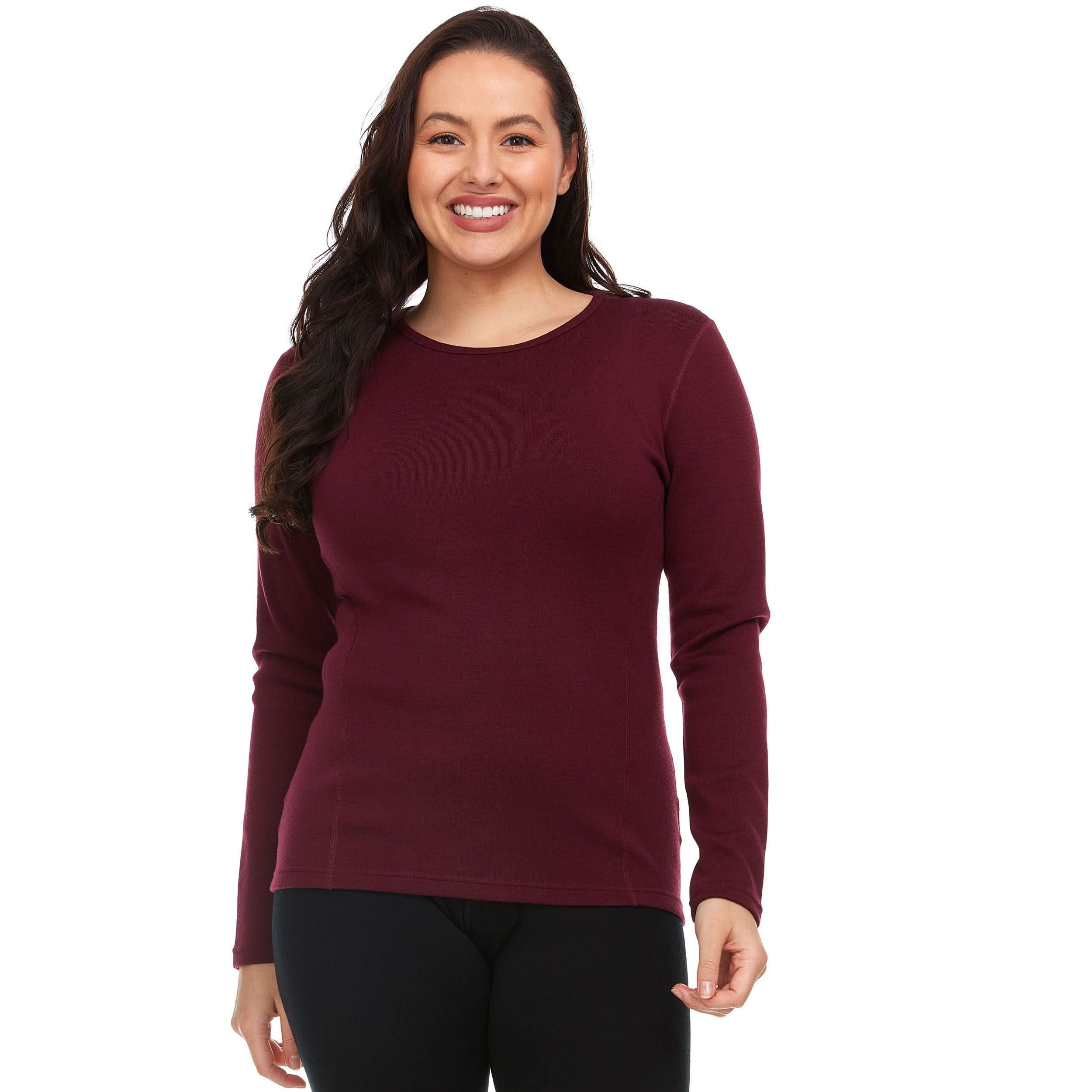 Heavyweight Women's Wool Crew Top Thermal Base Layer - 100% Merino Wool ...