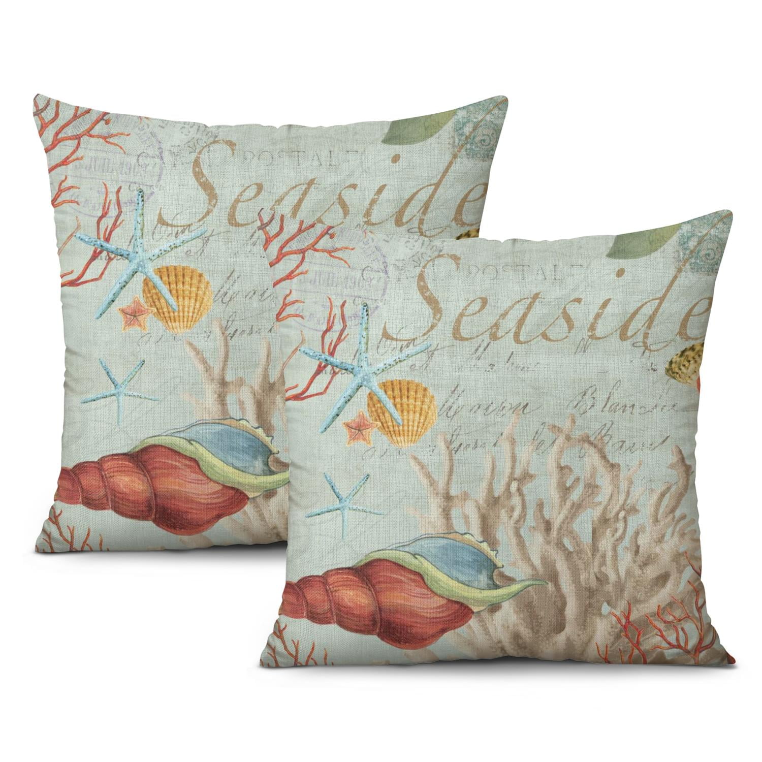 Experience Coastal Elegance with Set of 2 Ocean Coral Nautical Pillow ...