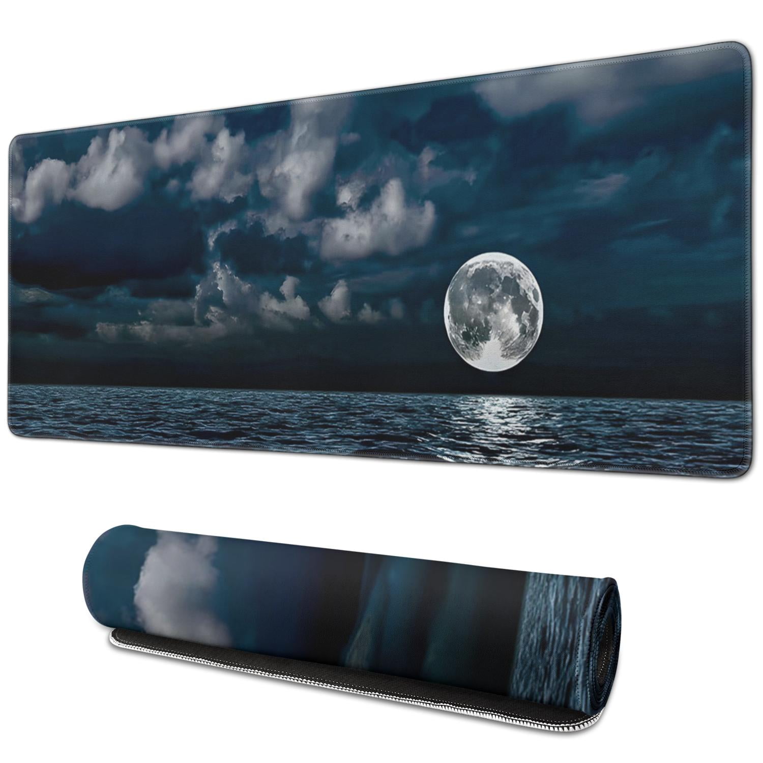 Experience Lunar Elegance with Moon Ocean Large Mouse Pad - 31.5x11.8 ...