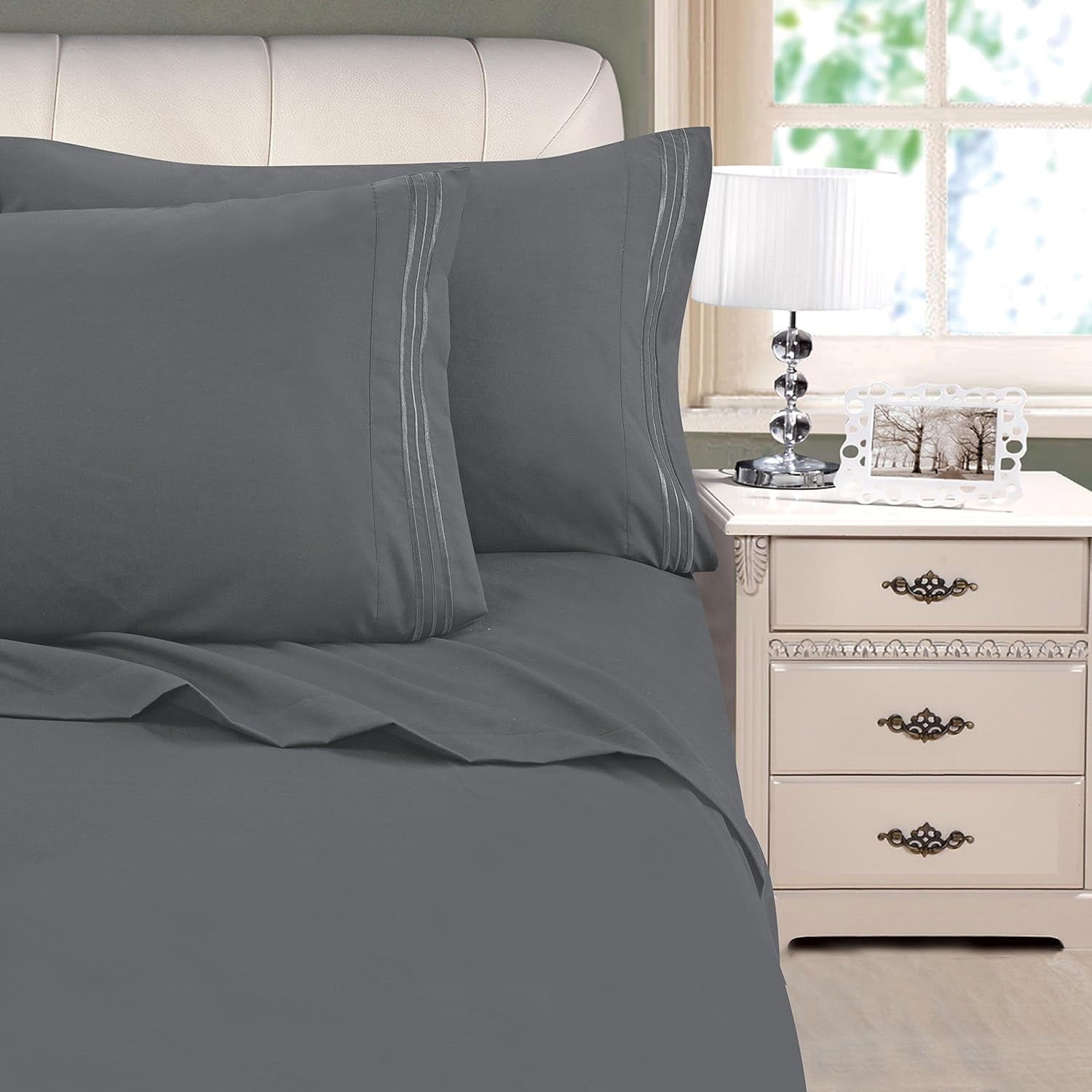 Experience Luxury Microfiber Sheet Set 2 Pillows with Triple Line ...