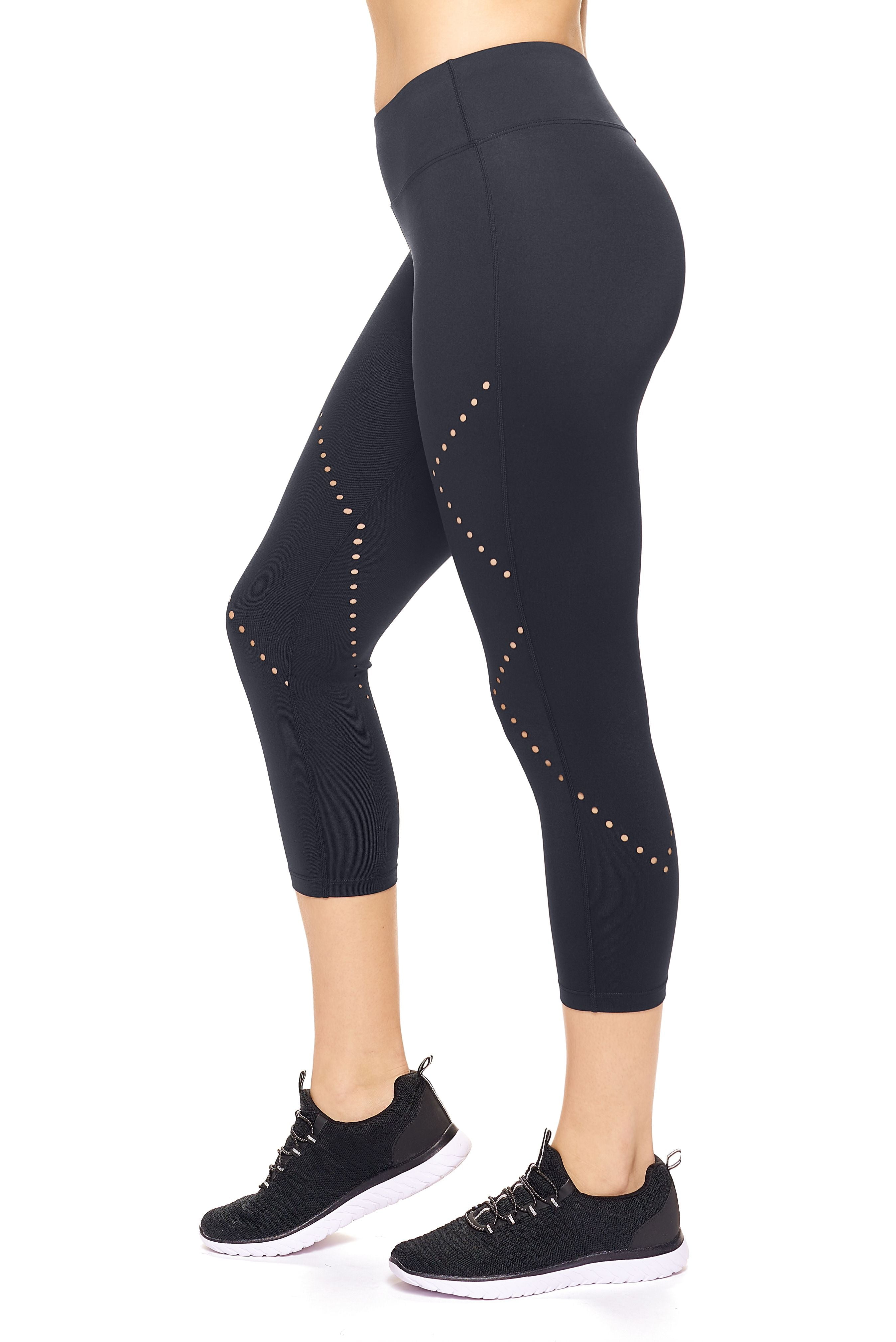 Expert Brand Women's Mid-Rise Diamond Laser Cut Capri Leggings, Black ...