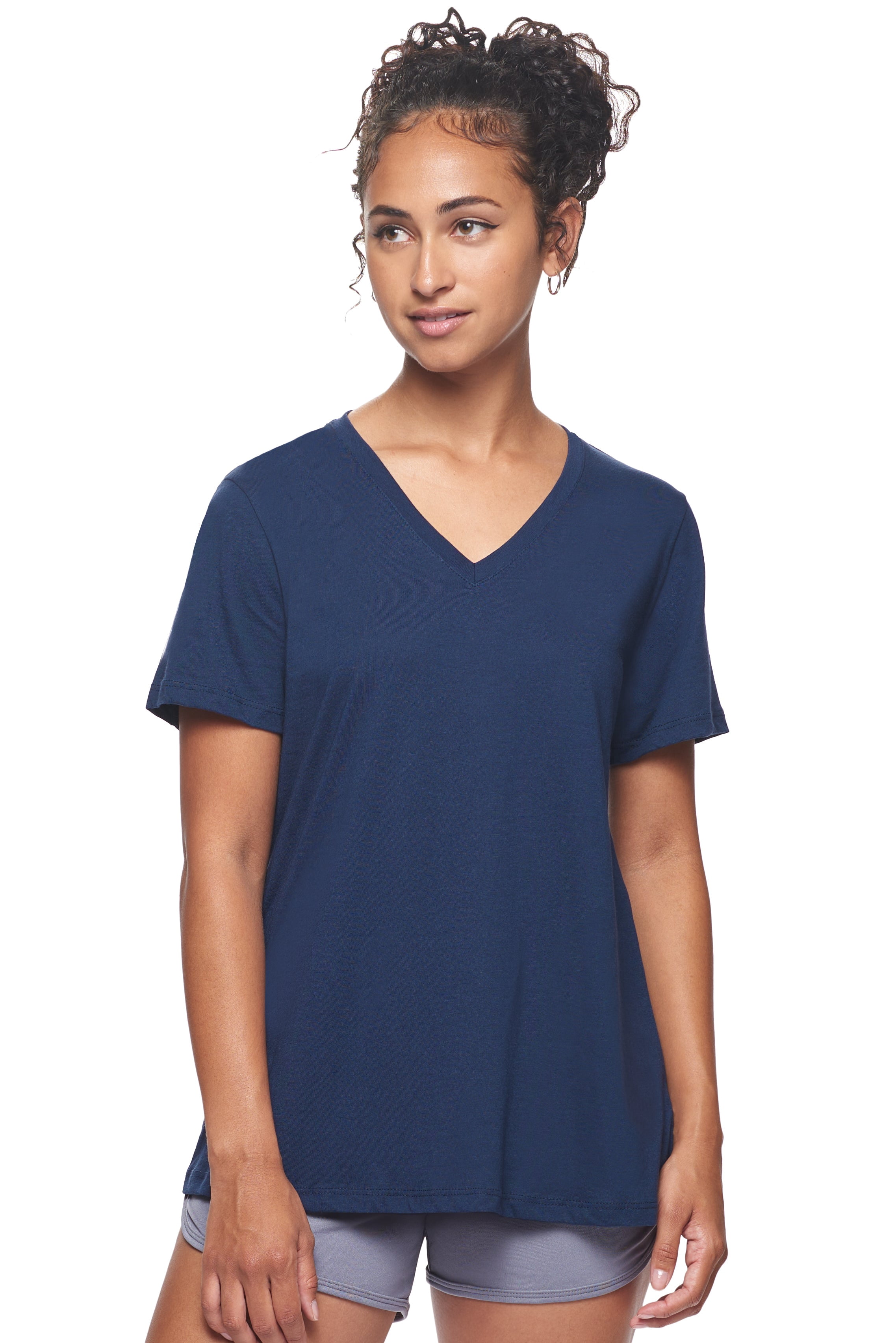 Expert Brand Women's USA-Made MoCA V-Neck Cotton Blend T-Shirt, Navy ...