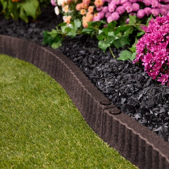 GroundSmart Roman Brick Rubber Landscape Edging, 4' Black Garden Border ...