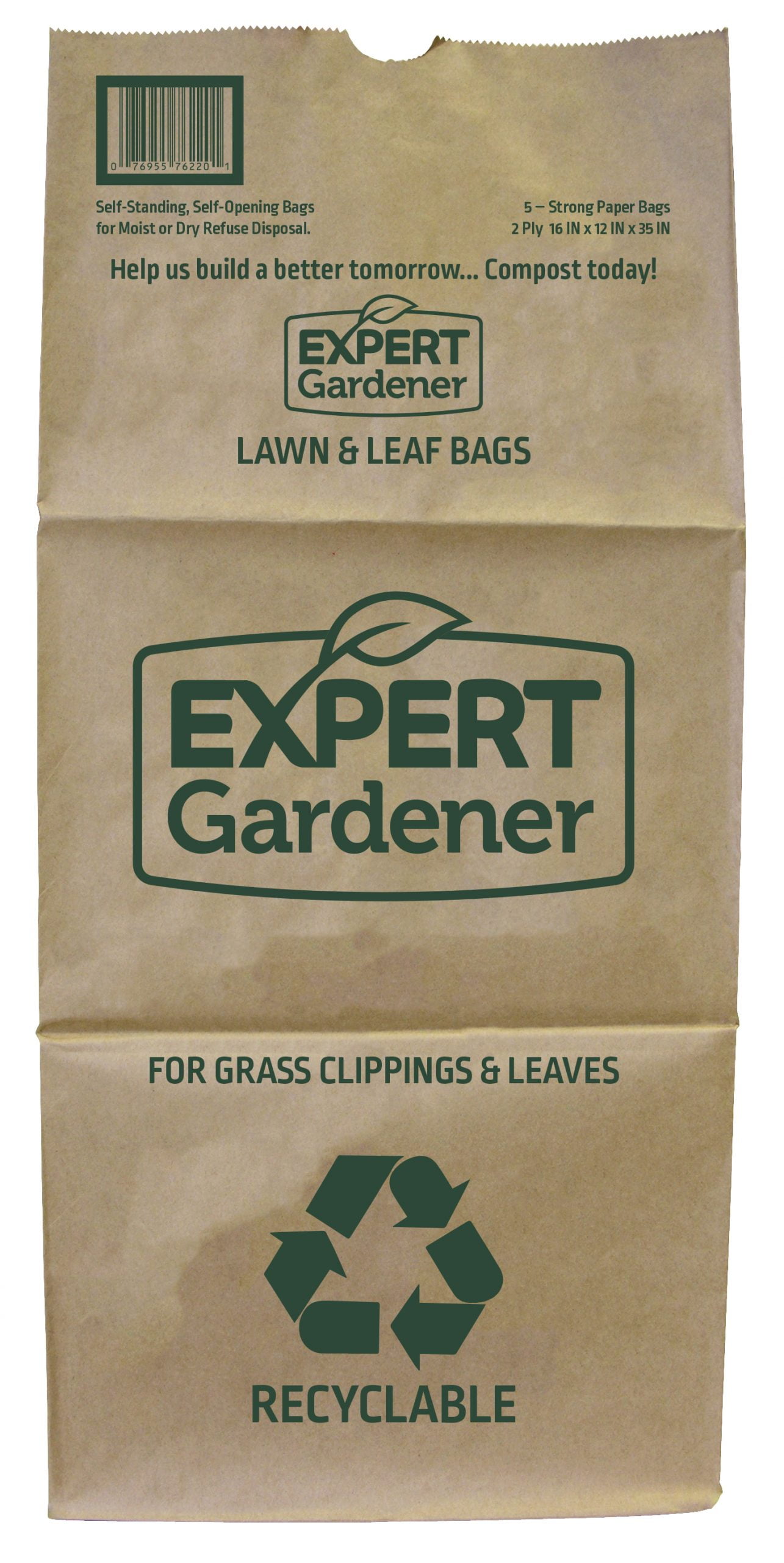 Expert Gardener 30 gal Paper Lawn and Leaf Bags 5 Pack, Durable, Self ...