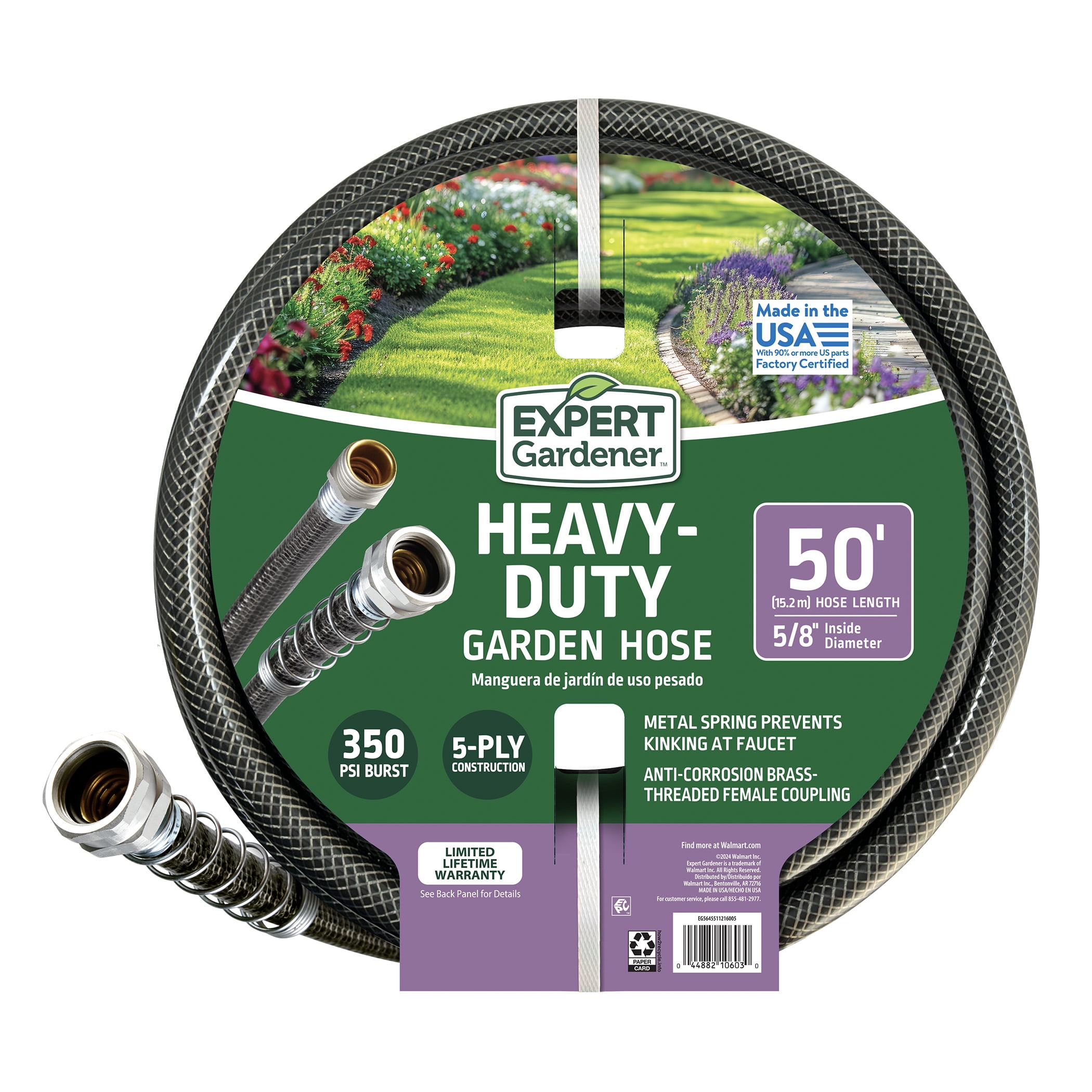 Expert Gardener Heavy Duty Garden Hose 50FT 5/8 Inch Diameter 350 PSI ...
