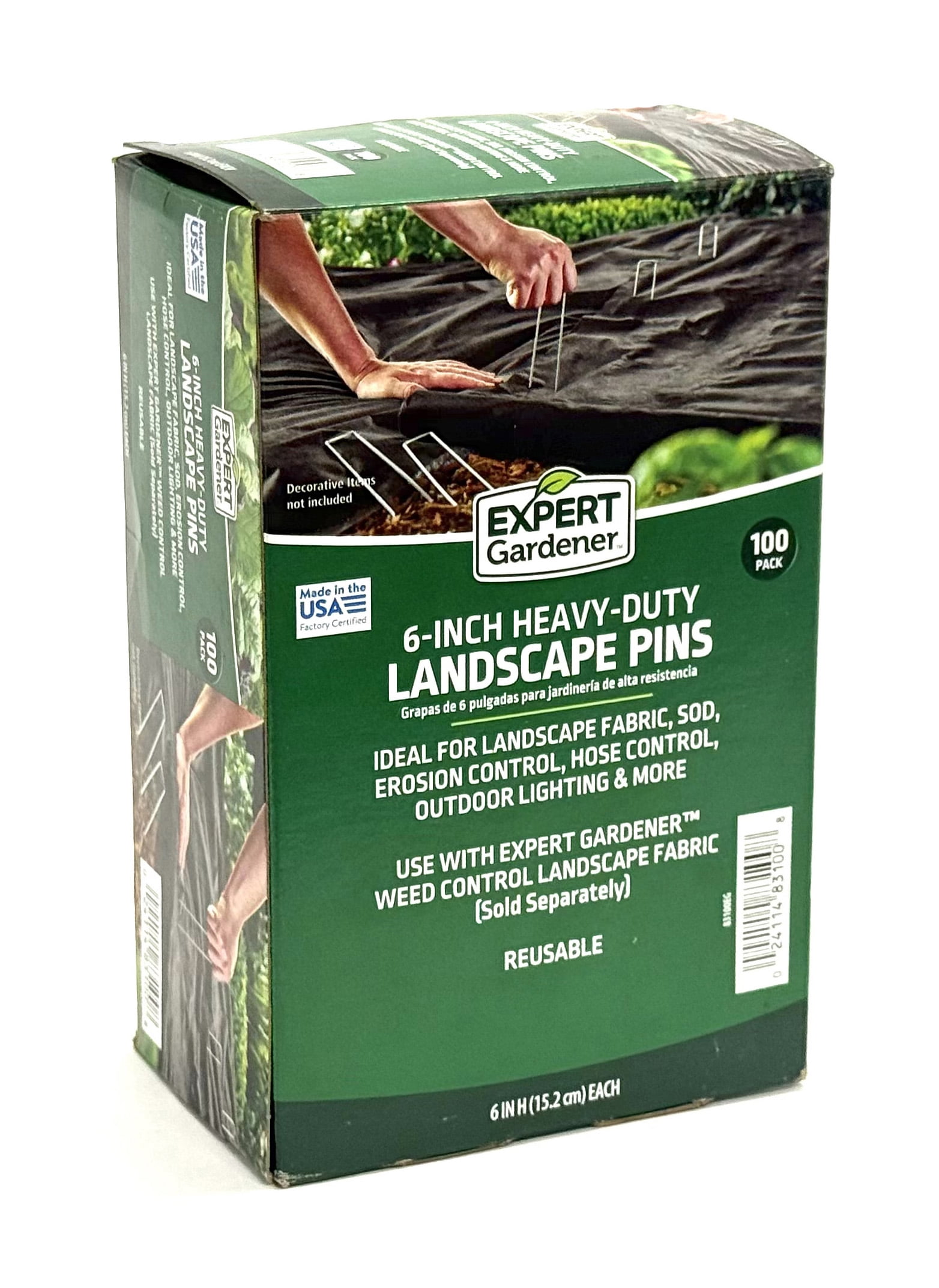 Expert Gardener 6” Pro Weed Barrier Fabric Landscape Pins, 100 pack ...
