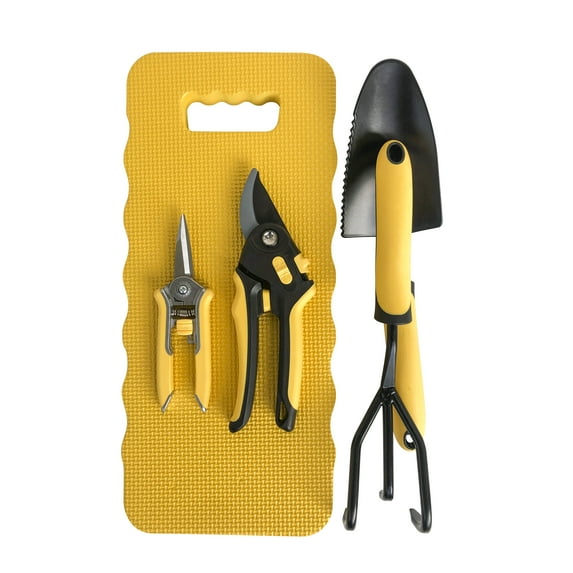 Expert Gardener Gardening Tools Metal Set 5 Piece- Black and Yellow ...