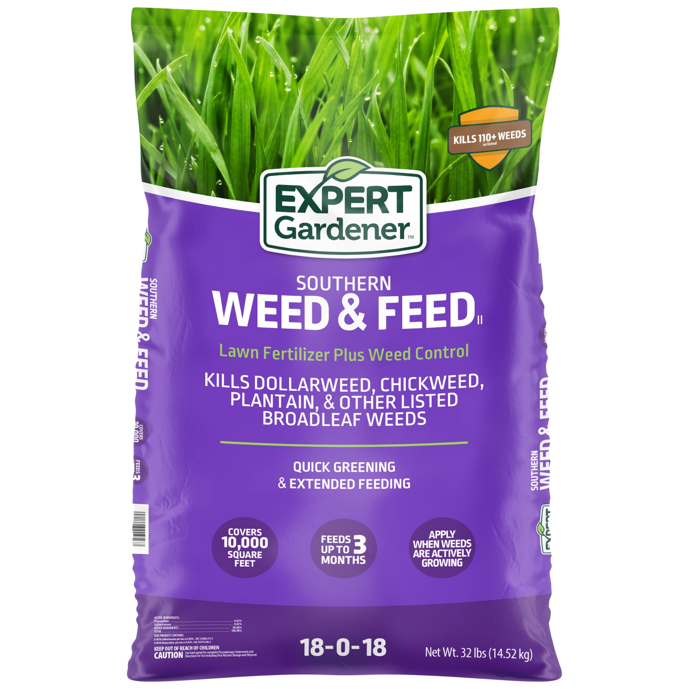 Expert Gardener Southern Weed & Feed Lawn Fertilizer 32 lb. Covers ...