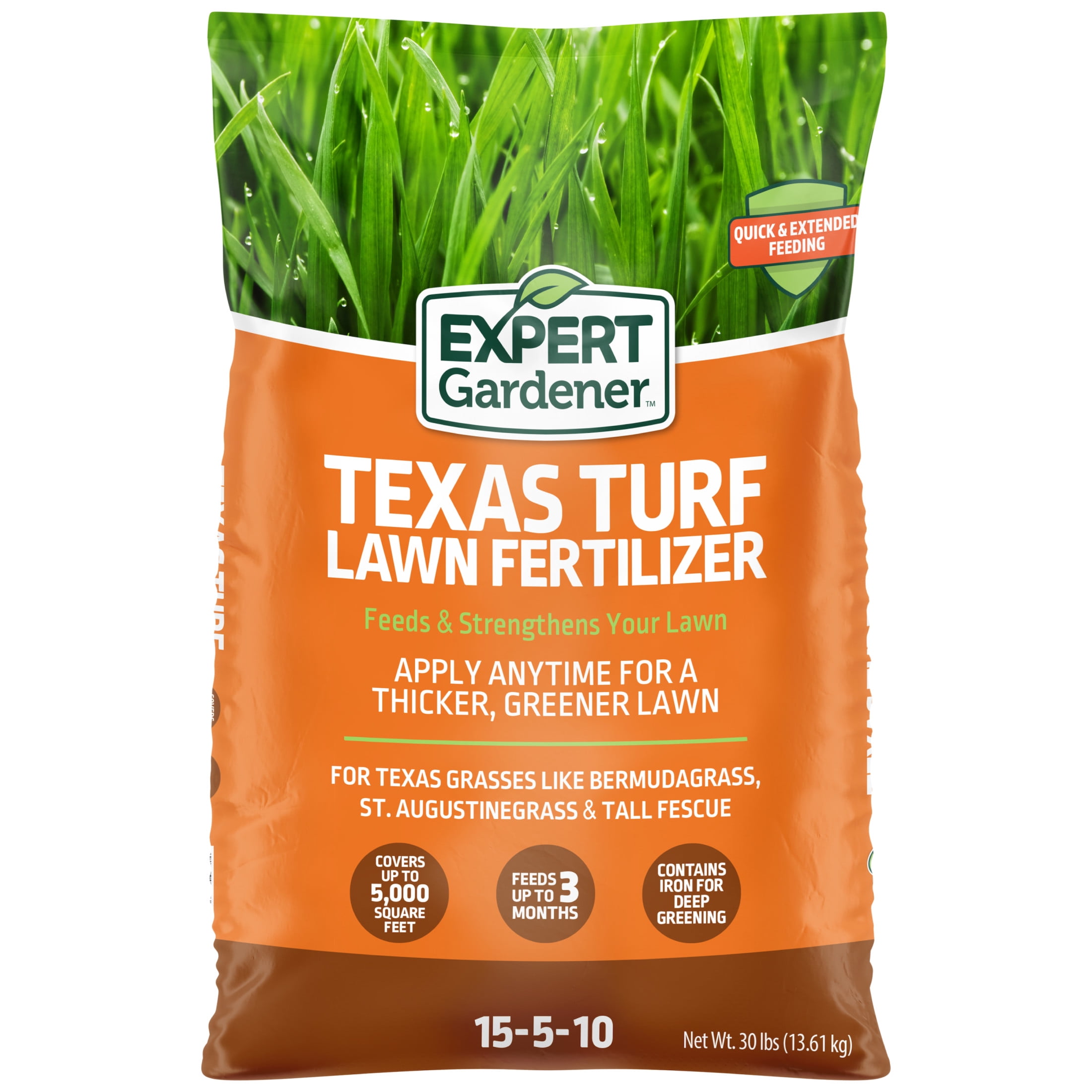 Expert Gardener Texas Turf Lawn Food Plus 2% Iron Fertilizer 15-5-10 ...