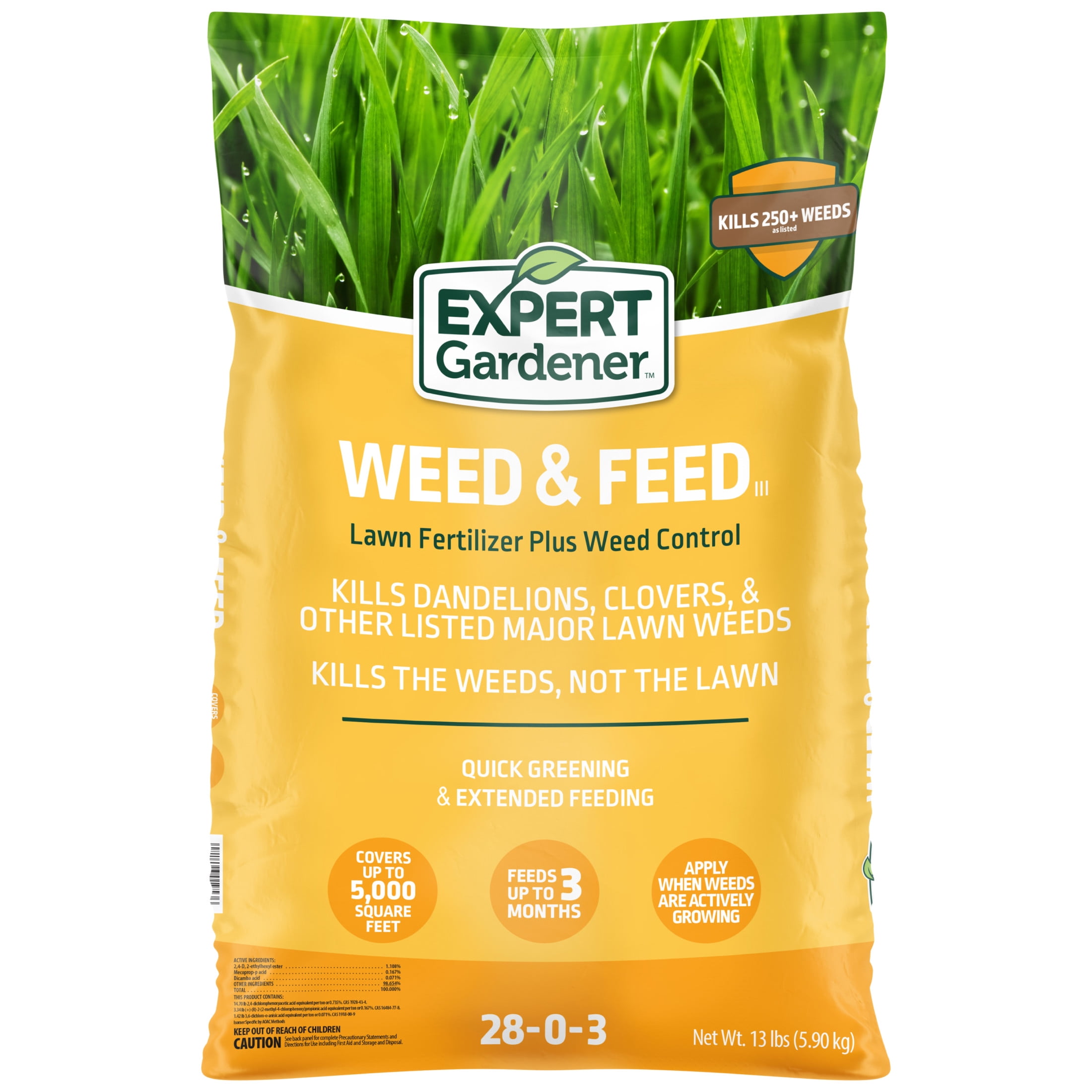 Expert Gardener Weed and Feed Fertilizer 28-0-3, 13.2 lb, Covers 5,000 ...