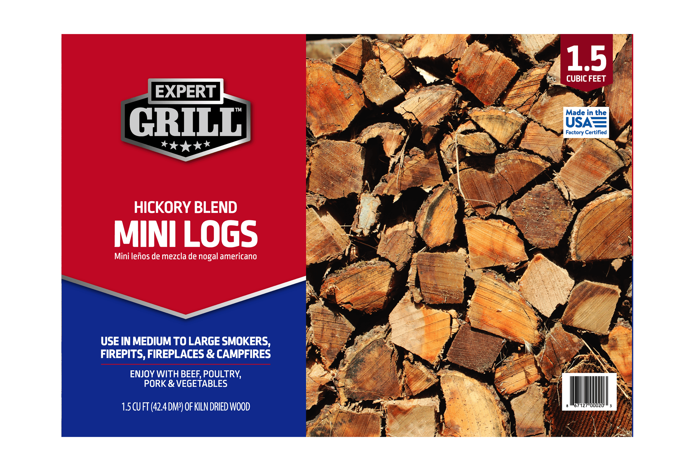 Expert Grill 1.5 cu ft Hickory Mini Smoking Logs Natural Hardwood for ...