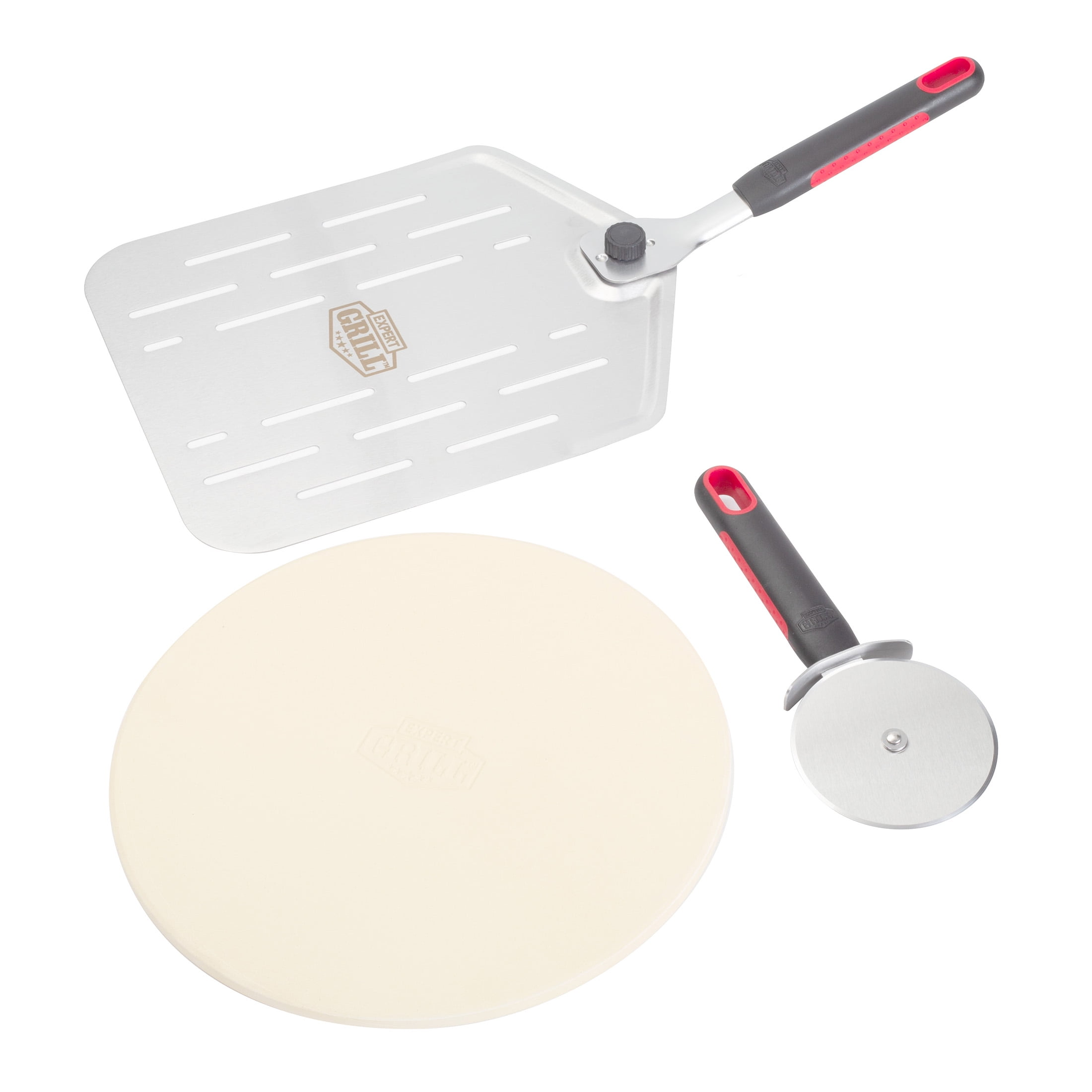 Expert Grill 12" Round Cordierite Pizza Stone Set with Peel and Cutter ...