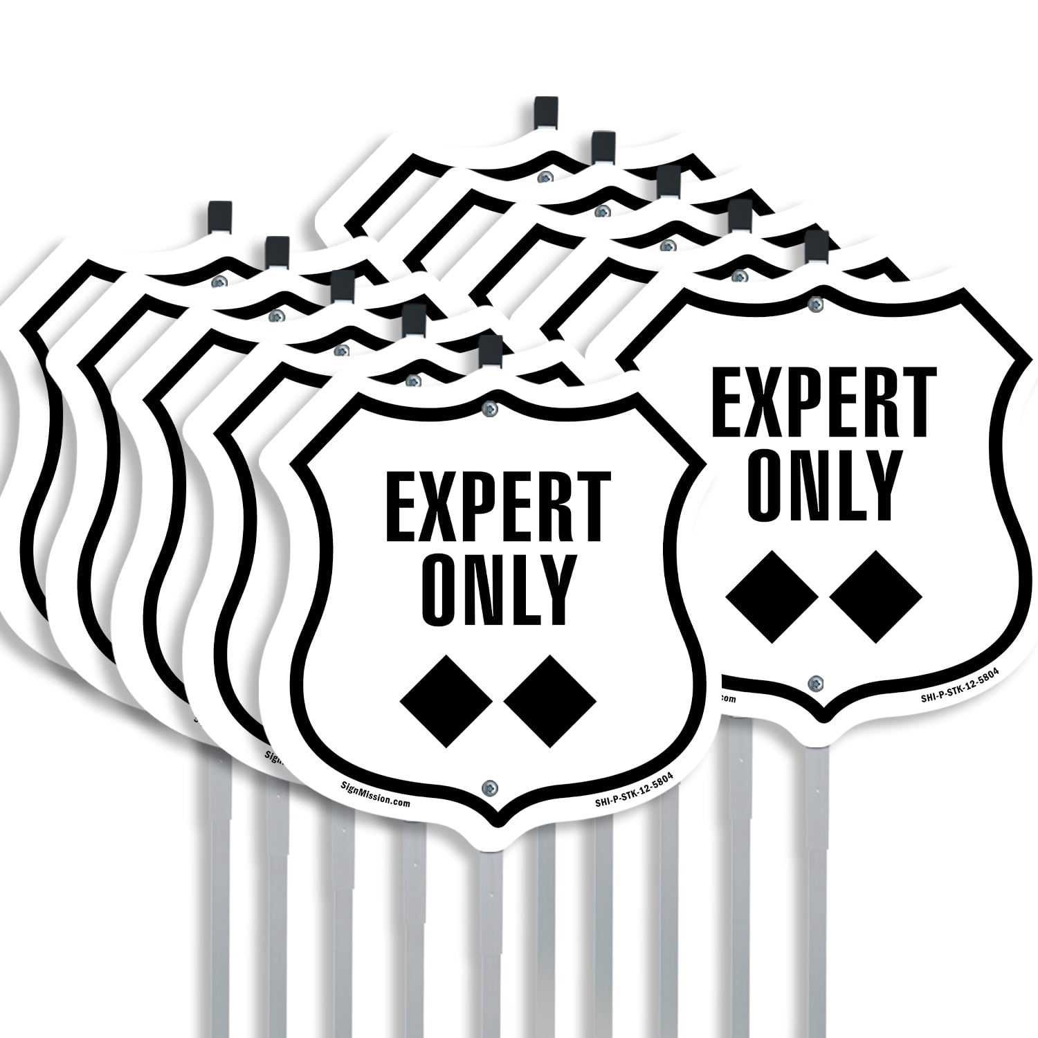 Expert Only Trail Ski Slope (10 Pack) 12 inch X 12 inch Shield Shaped ...
