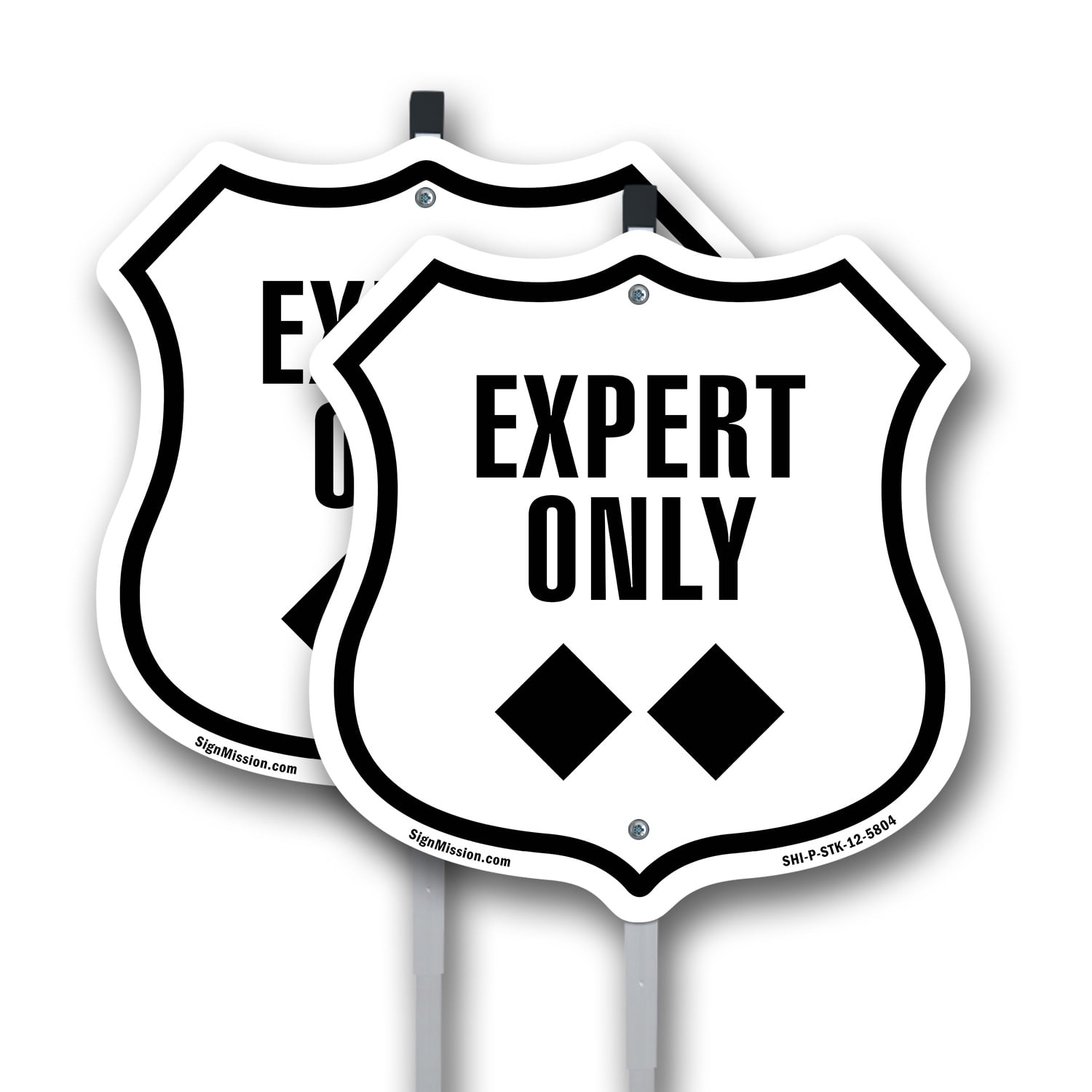Expert Only Trail Ski Slope (2 Pack) 12 inch X 12 inch Shield Shaped ...