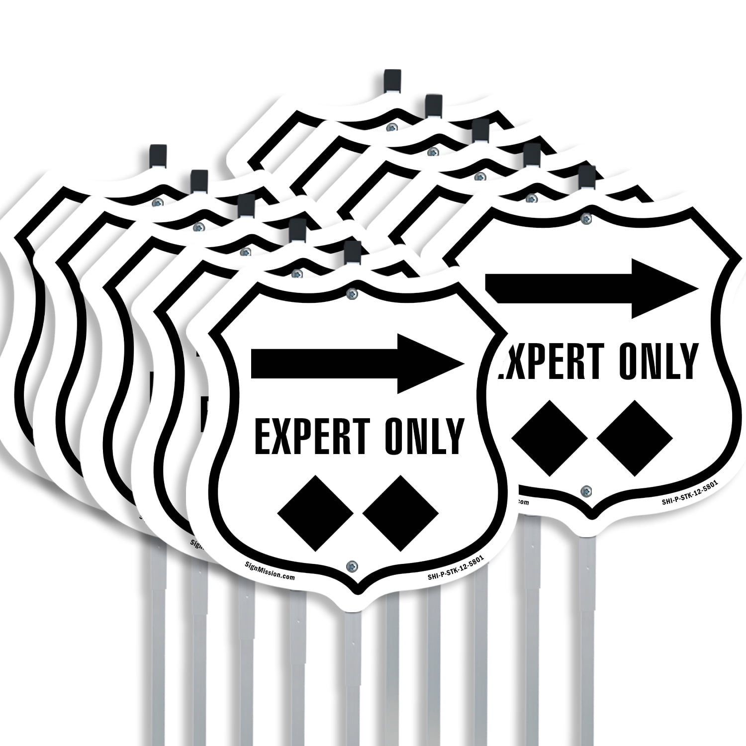 Expert Only Trail Ski Slope Right (10 Pack) 12 inch X 12 inch Shield ...