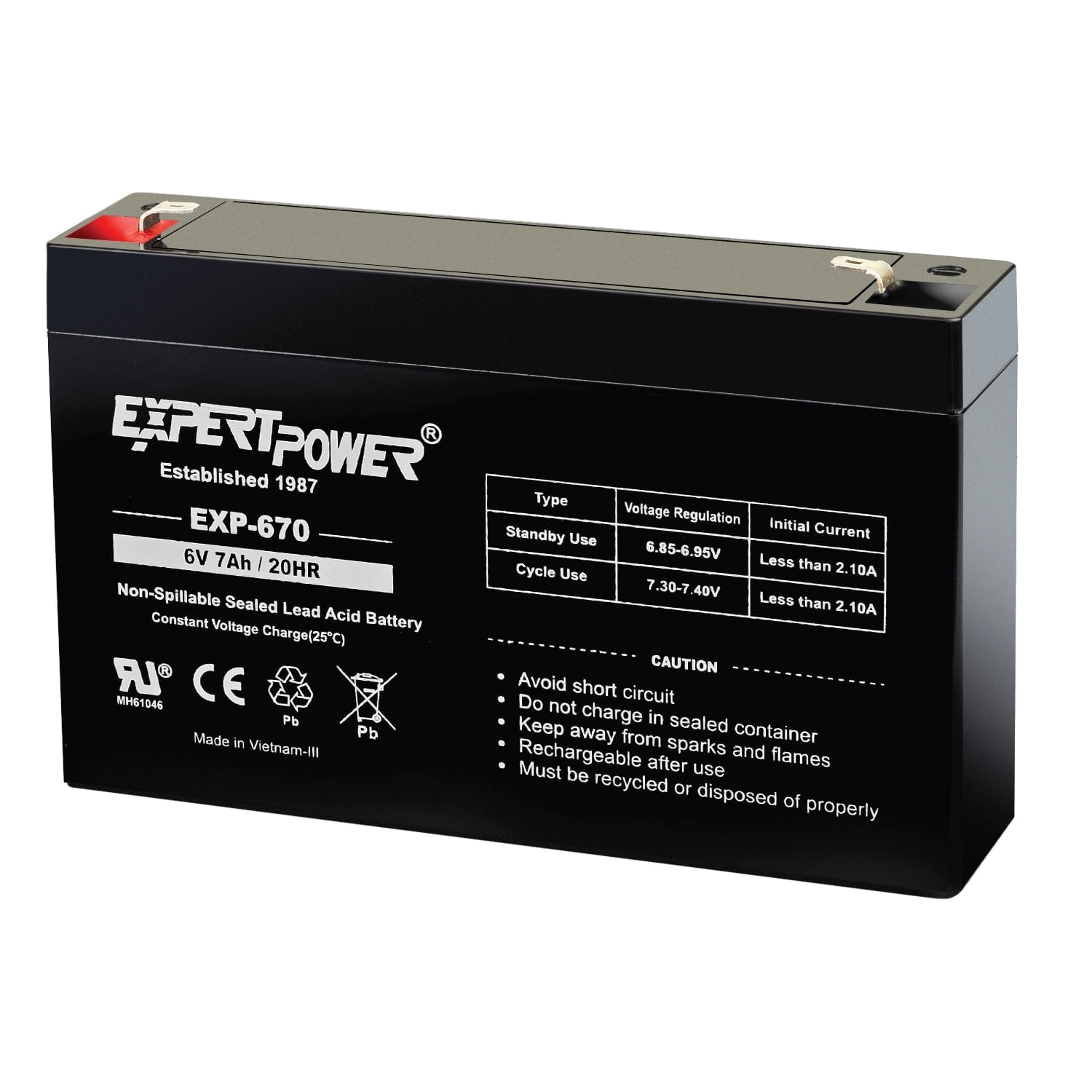 ExpertPower Sealed Lead Acid 6 Volt Automotive Battery, 850 CCA ...