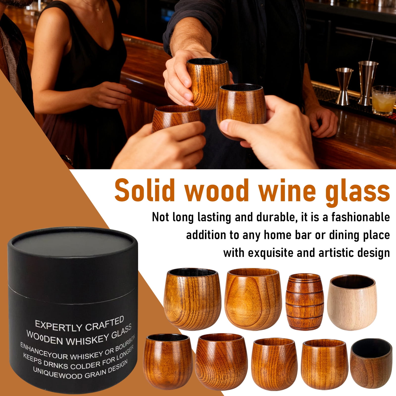 Expertly Crafted Wooden Whiskey Glass With Big Belly Enlarged Wine ...
