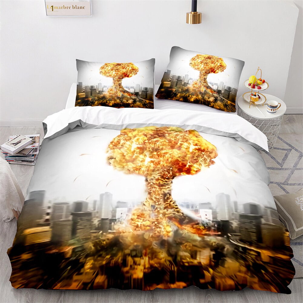 Explode Duvet Cover Orange Shaped Pattern Disaster Theme King Size for ...