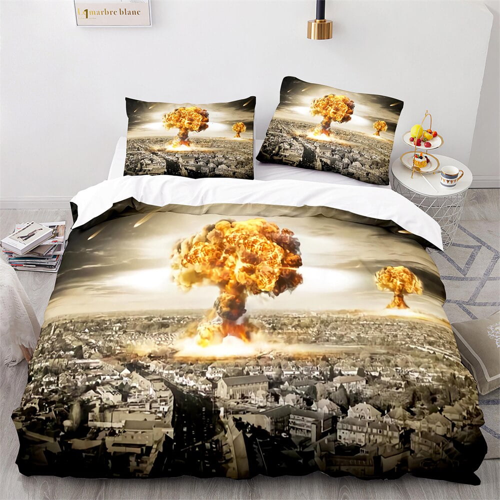 Explode Duvet Cover Orange Shaped Pattern Disaster Theme King Size for ...