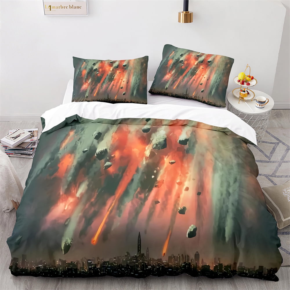 Explode Duvet Cover Orange Shaped Pattern Disaster Theme King Size for ...