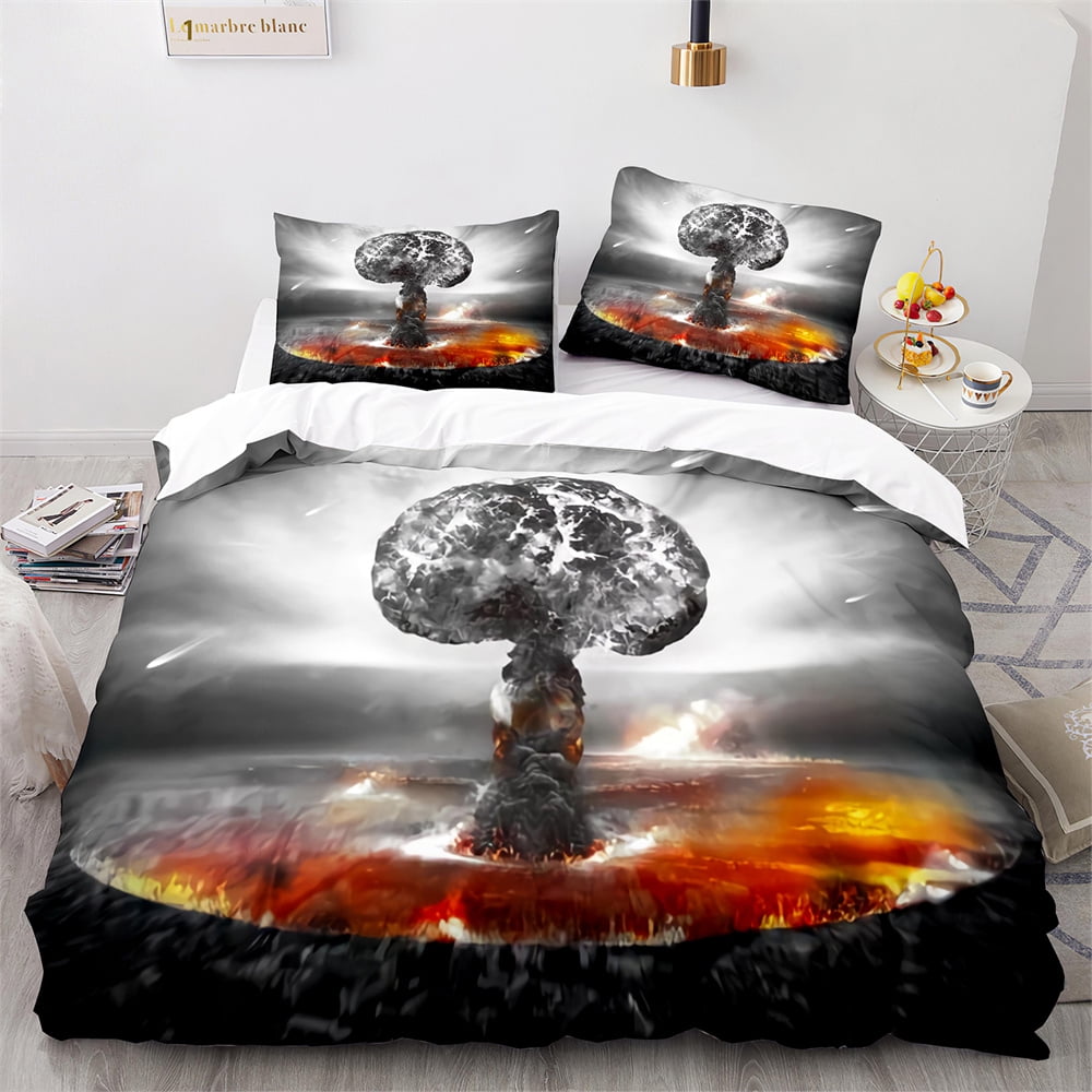 Explode Duvet Cover Orange Shaped Pattern Disaster Theme King Size for ...
