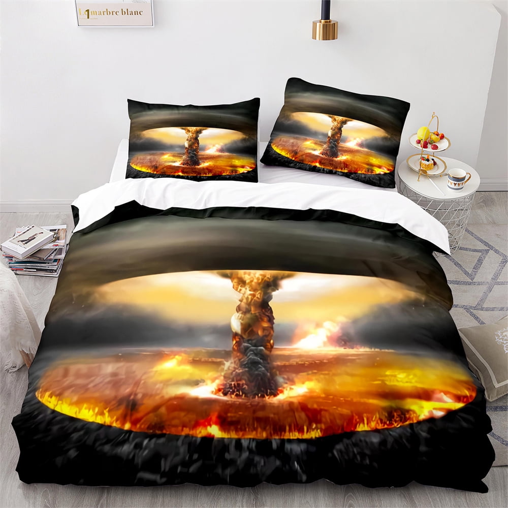 Explode Duvet Cover Orange Shaped Pattern Disaster Theme King Size for ...