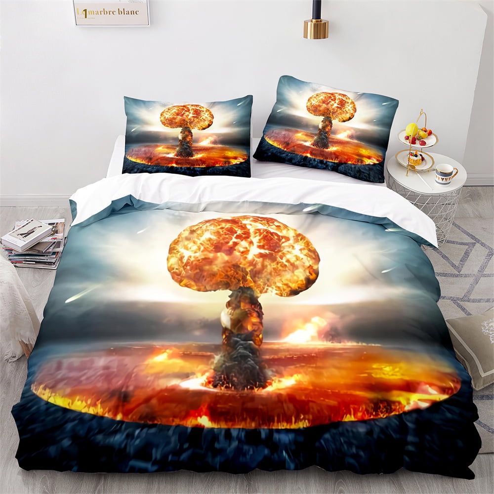 Explode Duvet Cover Orange Shaped Pattern Disaster Theme King Size for ...