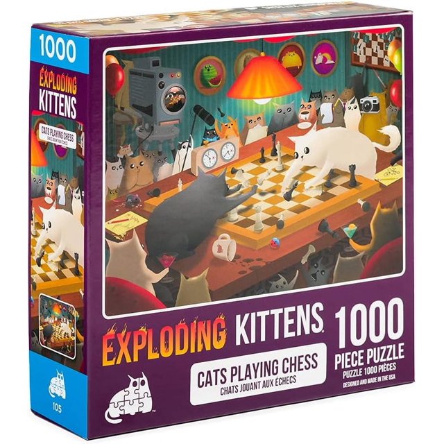 Exploding Kittens 1000 Piece Jigsaw Puzzle - Cats Playing Chess, Jigsaw ...