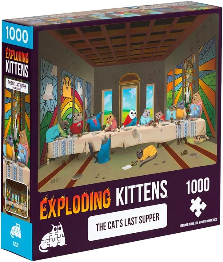 Exploding Kittens 1000 Piece Jigsaw Puzzle | The Cat's Last Supper ...