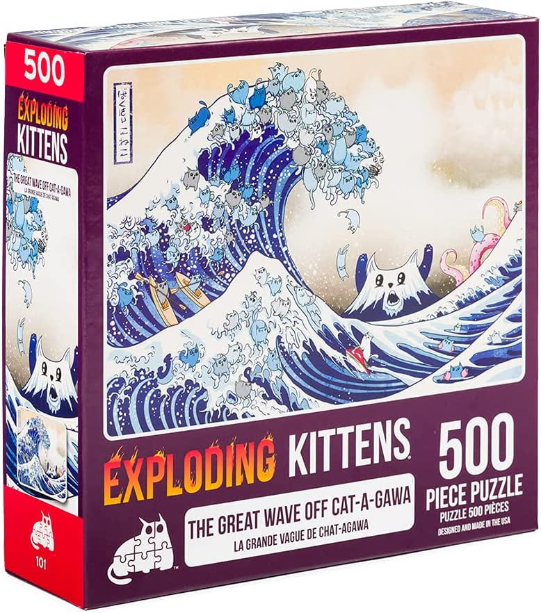 Exploding Kittens 500 Piece Jigsaw Puzzle - Great Wave Off Catagawa ...