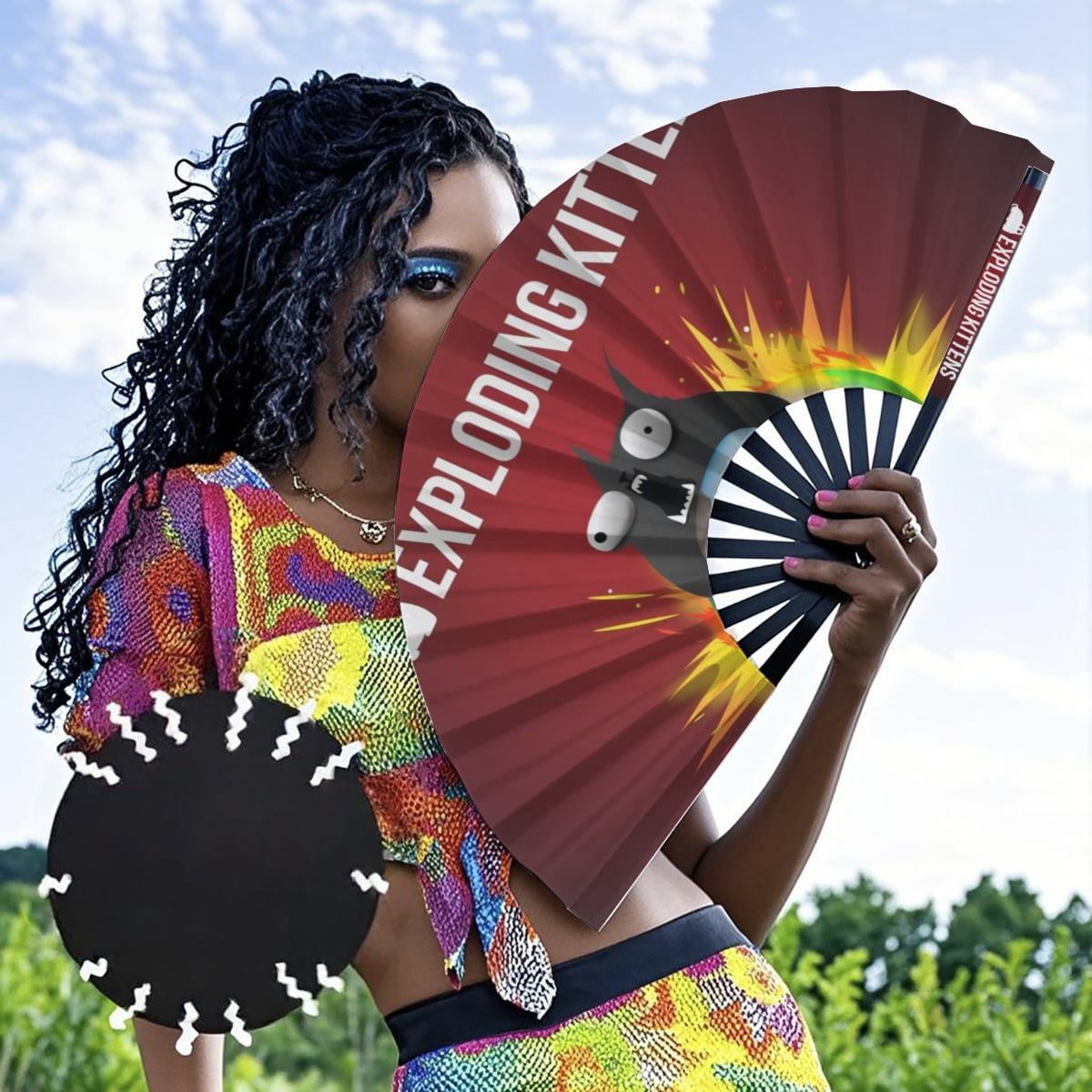 Exploding Kittens-theme Folding Fan Chinese Fan Hand Polyester Foldable ...