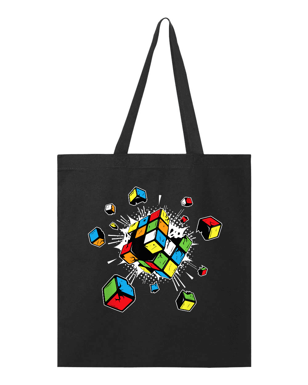 Exploding Retro Puzzle Cube Funny 80s Style Gaming Rubiks Art Tote Bag ...