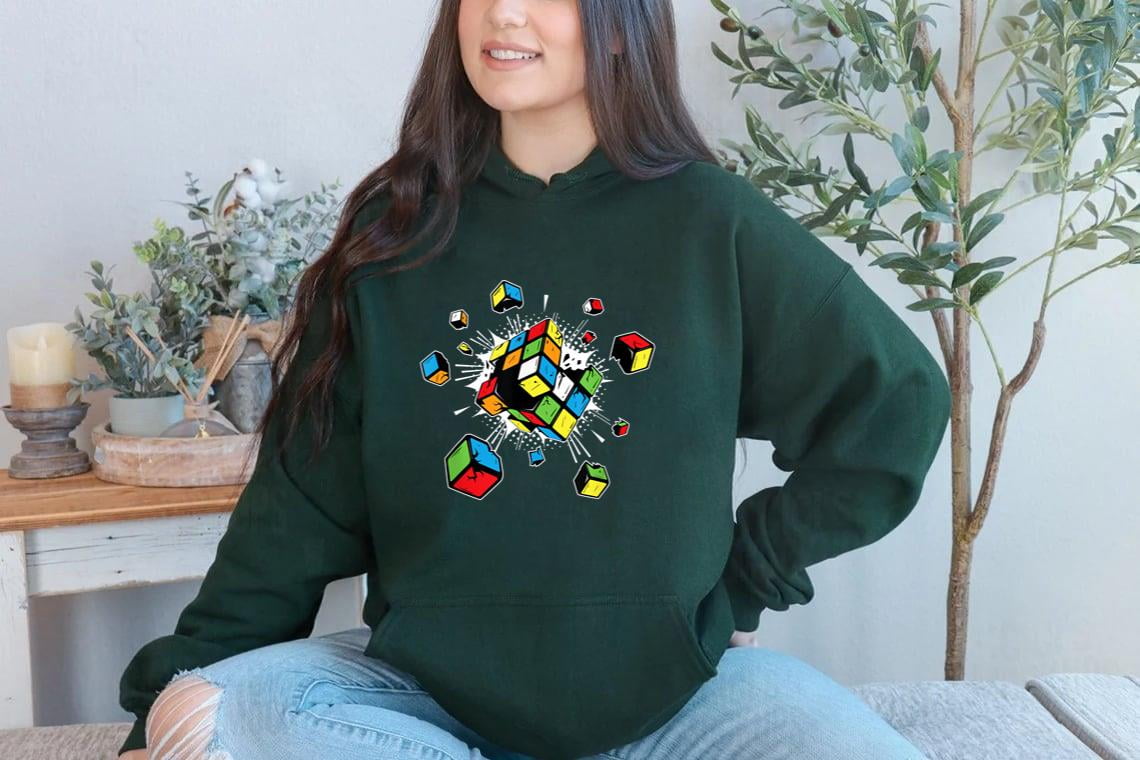 Exploding Rubik’s Cube Hoodie Puzzle Gamer Pop Culture Art, for men ...